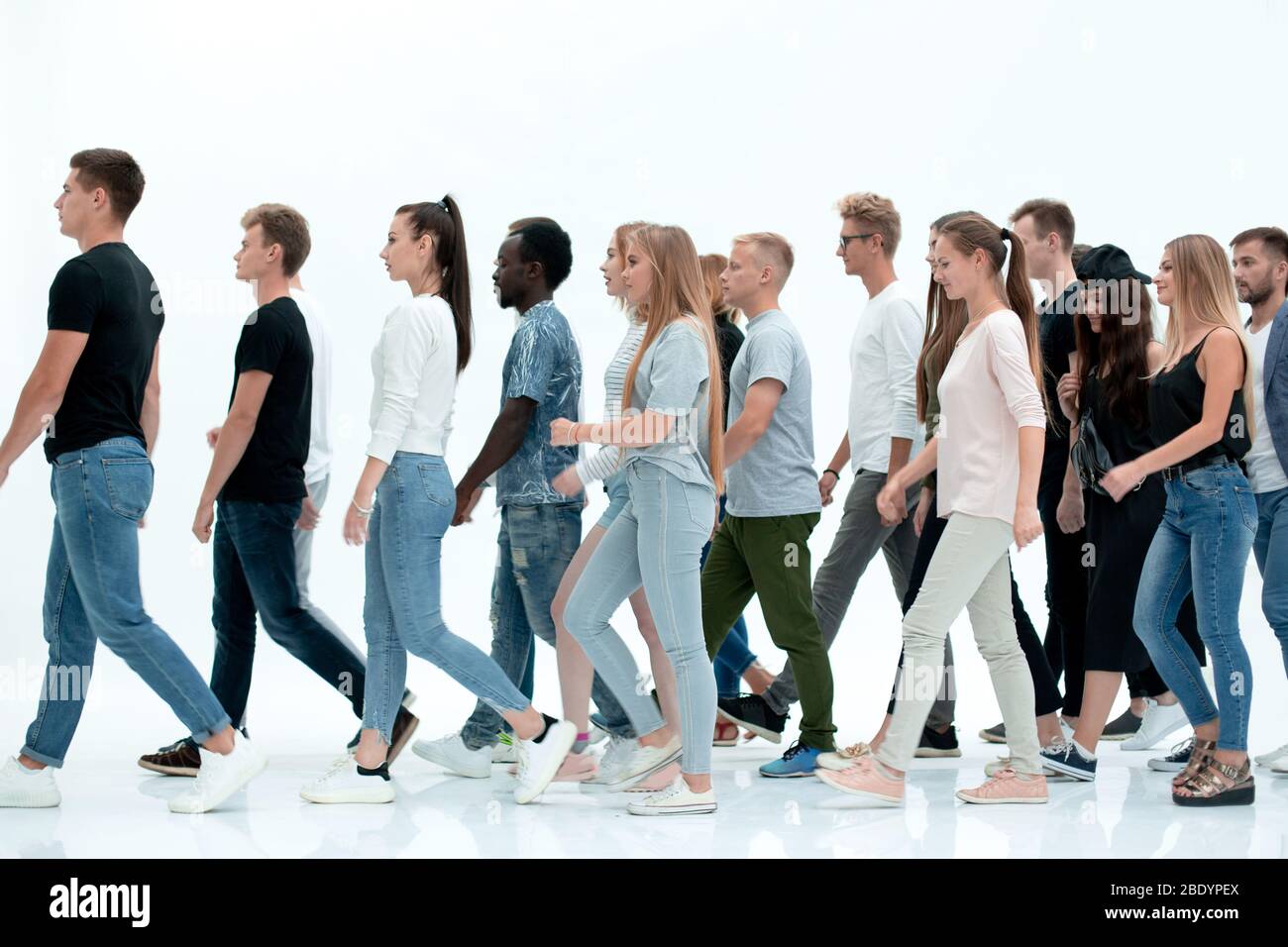 Group Of People Walking Side View