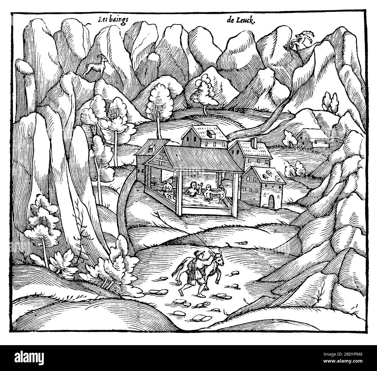 Balneology, Leukerbad Open-Air Bath, 15th Century Stock Photo - Alamy