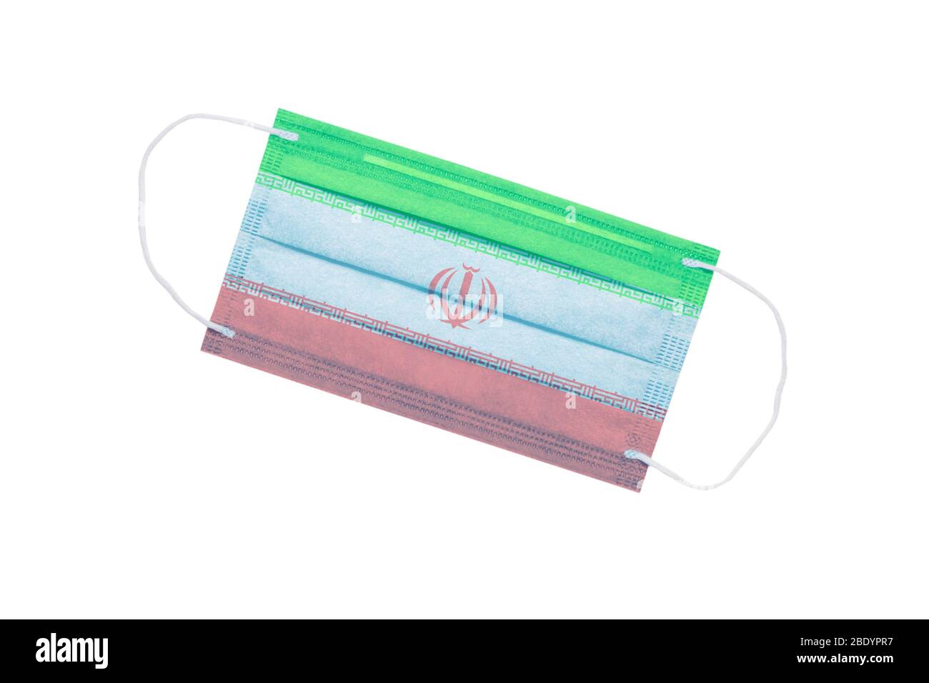 medical face mask with flag of iran isolated on a white background ...