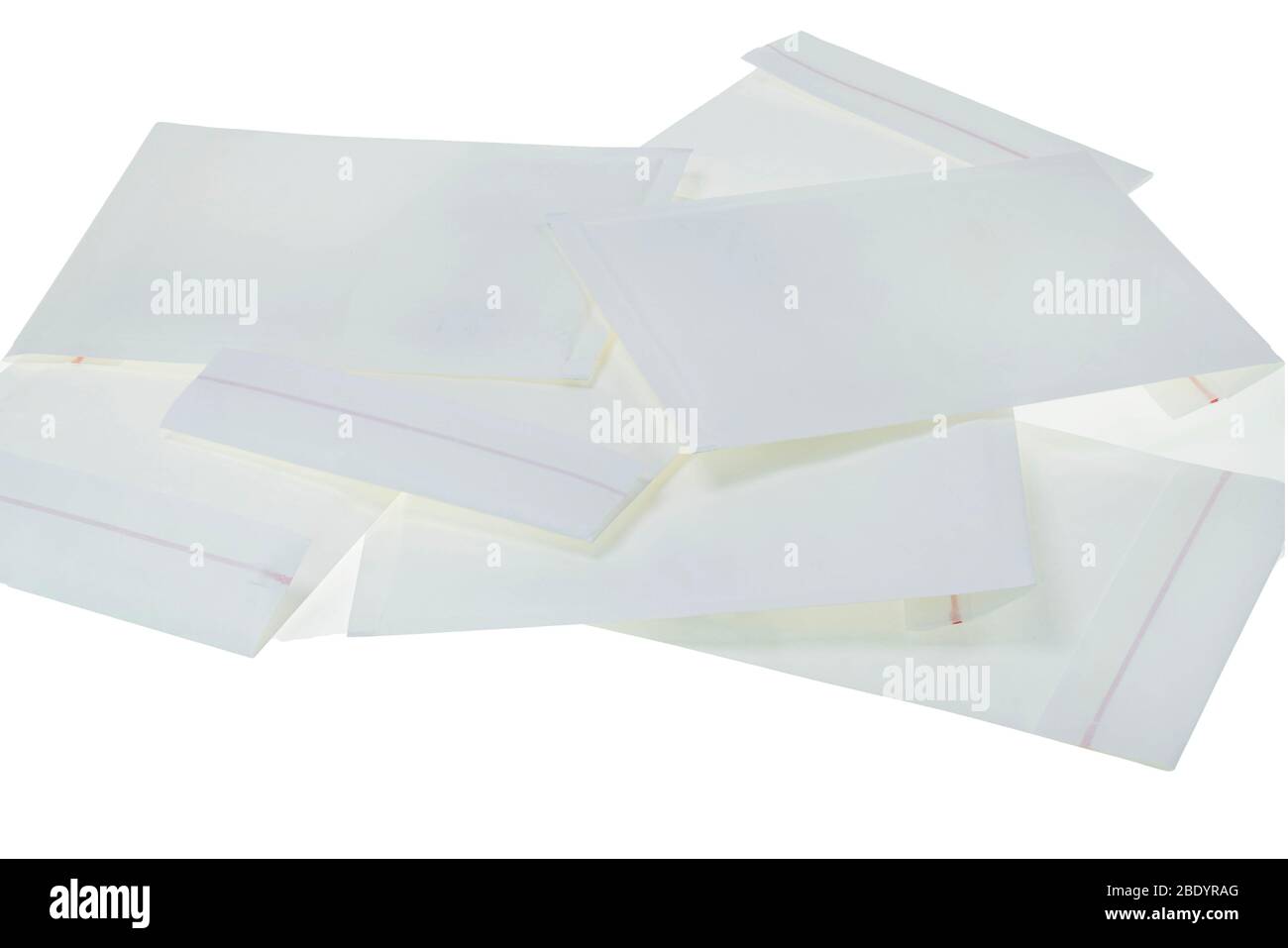 Close up view of empty white envelopes isolated. Packaging concept ...