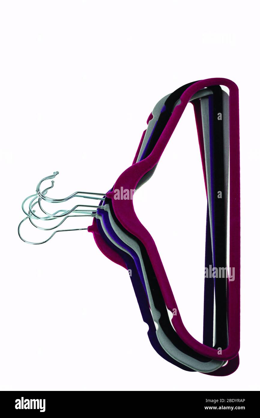 Close up view of colorful hangers isolated on white background Stock ...