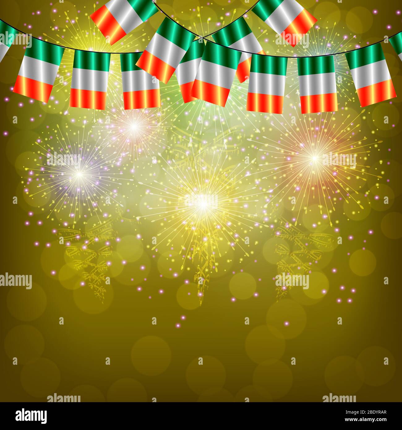 Bright firework with flag of Ireland. Happy Ireland day flag background ...