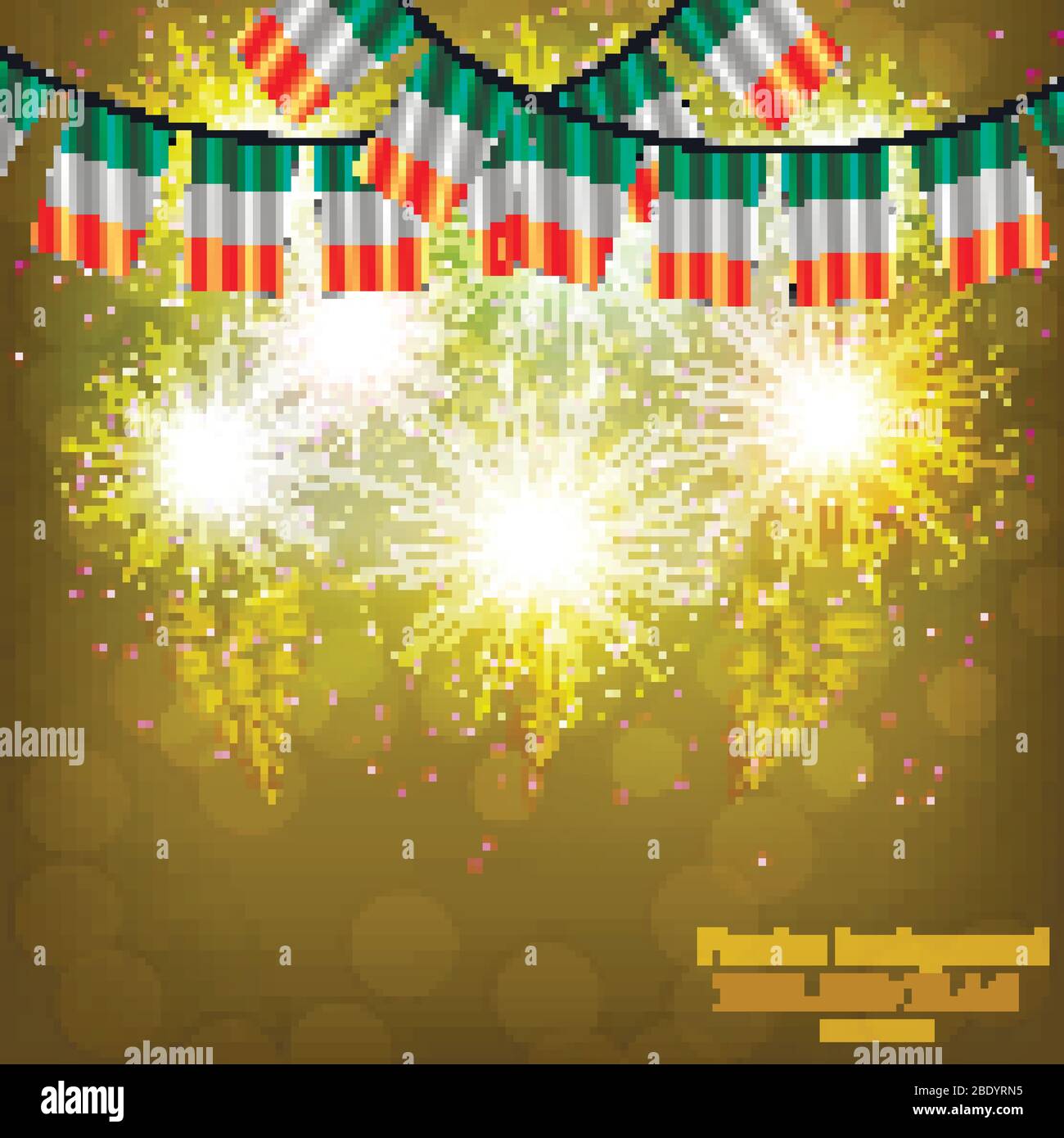 Bright firework with flag of Ireland. Happy Ireland day flag background ...