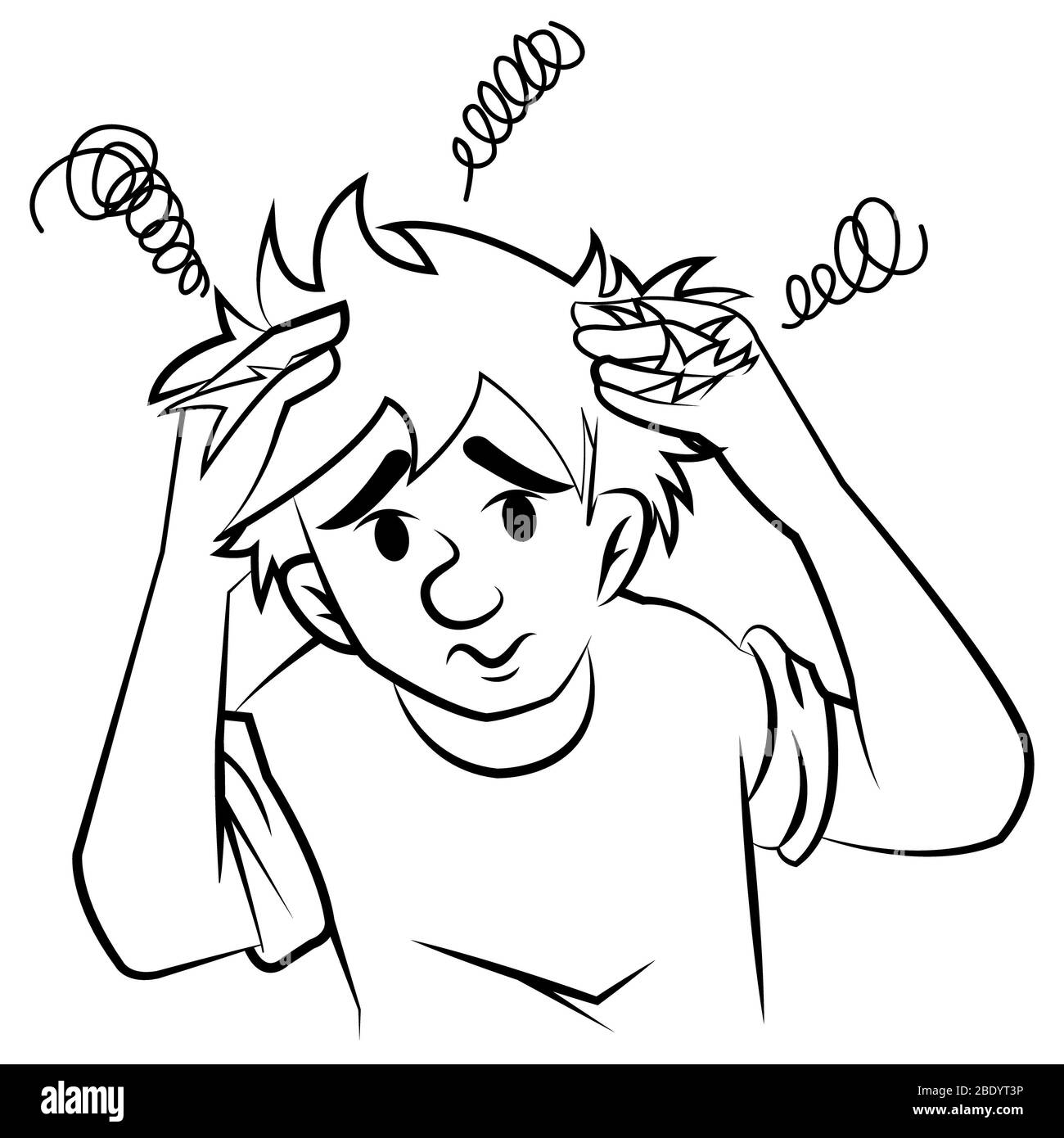 A Male with Unhappy Face Getting Stress Simple Line Art Illustration ...