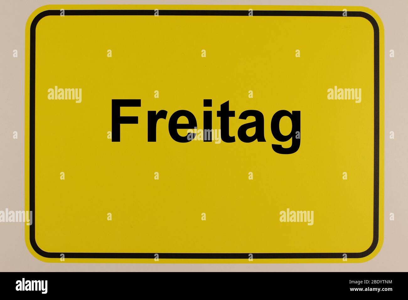 Illustration eines Stadteingangsschildes mit dem Schriftzug "Freitag ...