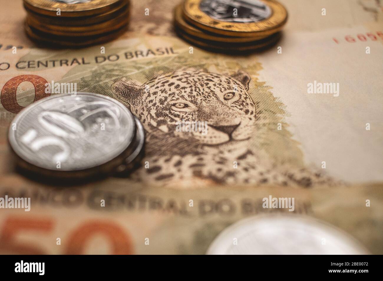 Real currency, money from brazil. Brazilian banknotes and coins ...
