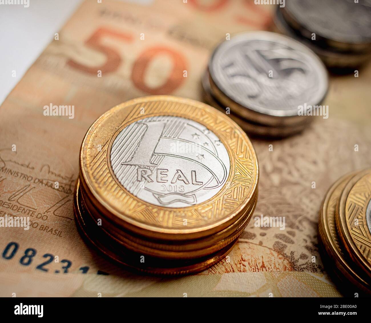 Real currency, money from brazil. Brazilian banknotes and coins ...