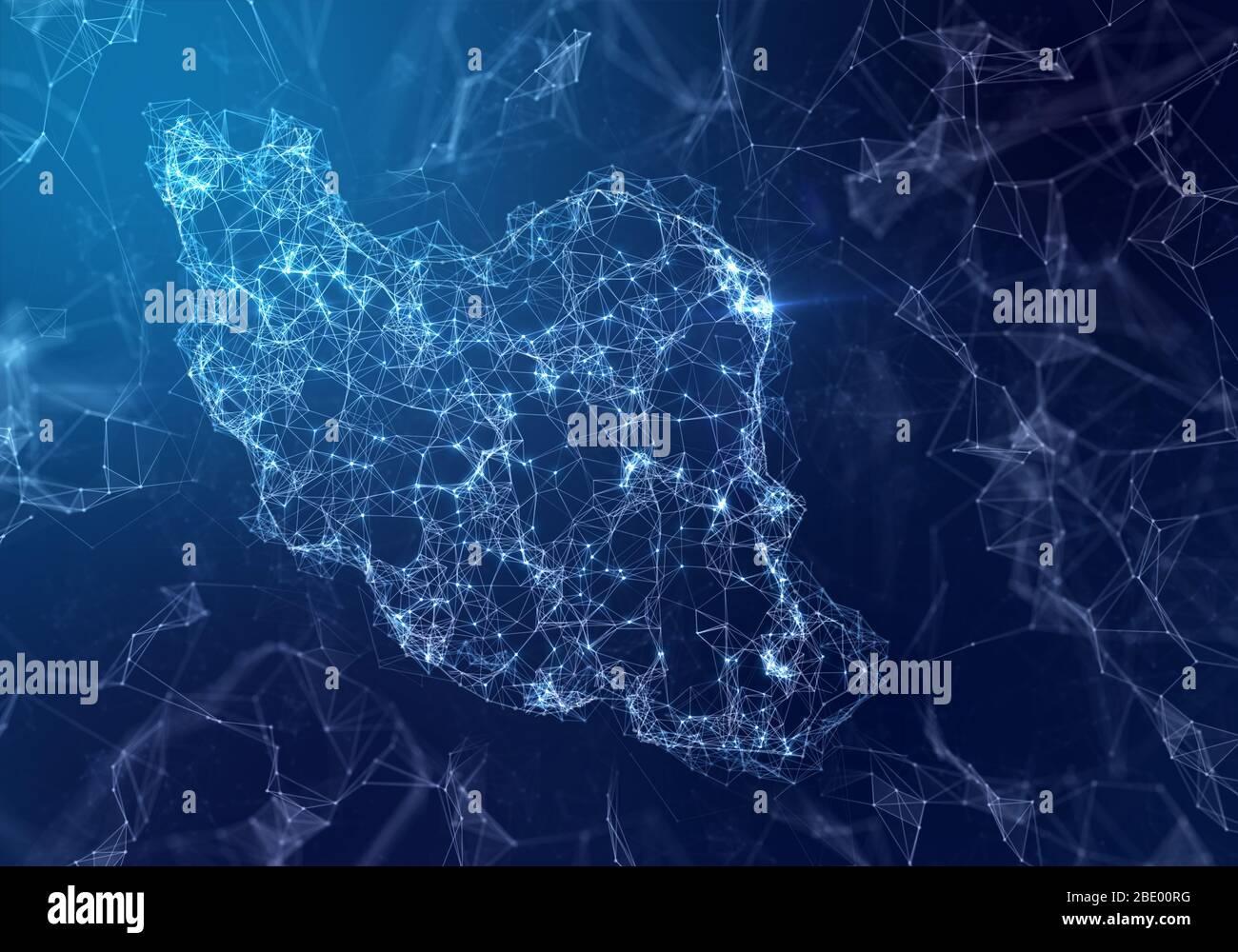 The map of Iran indicating a connected web of dots and lines. (series ...