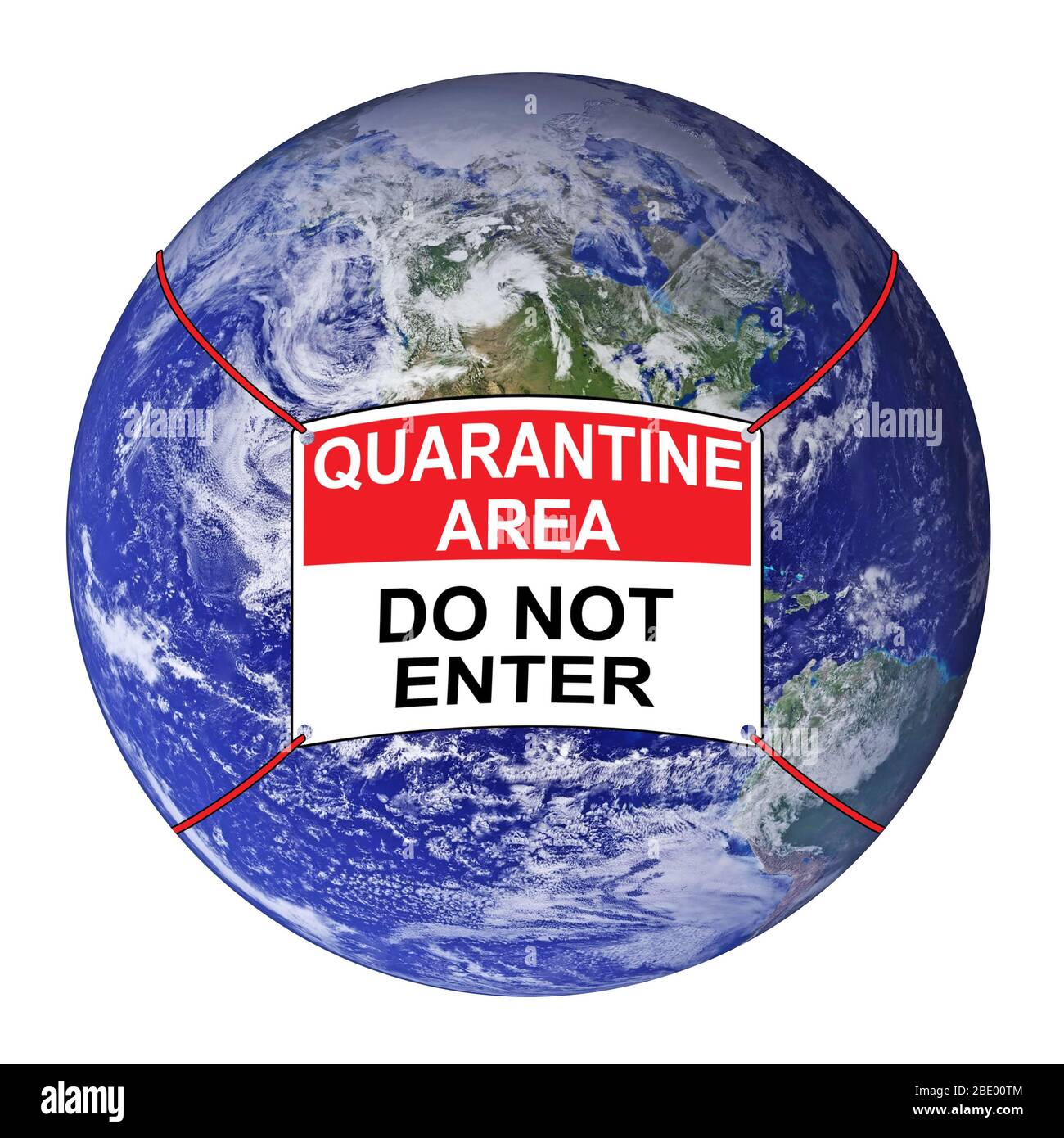 Globe of the world with a quarantine, do not enter sign against a white ...