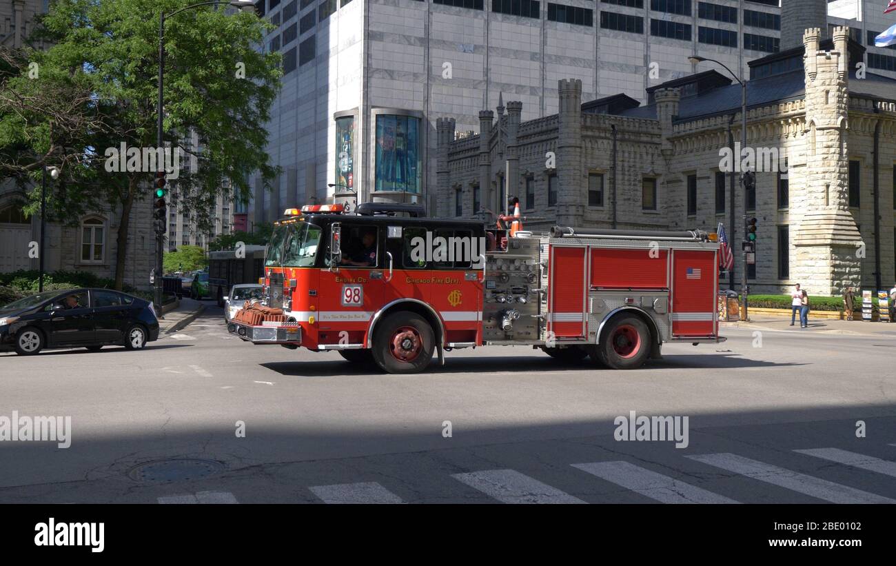Chicago Fire Department car driving by - CHICAGO. UNITED STATES - JUNE ...