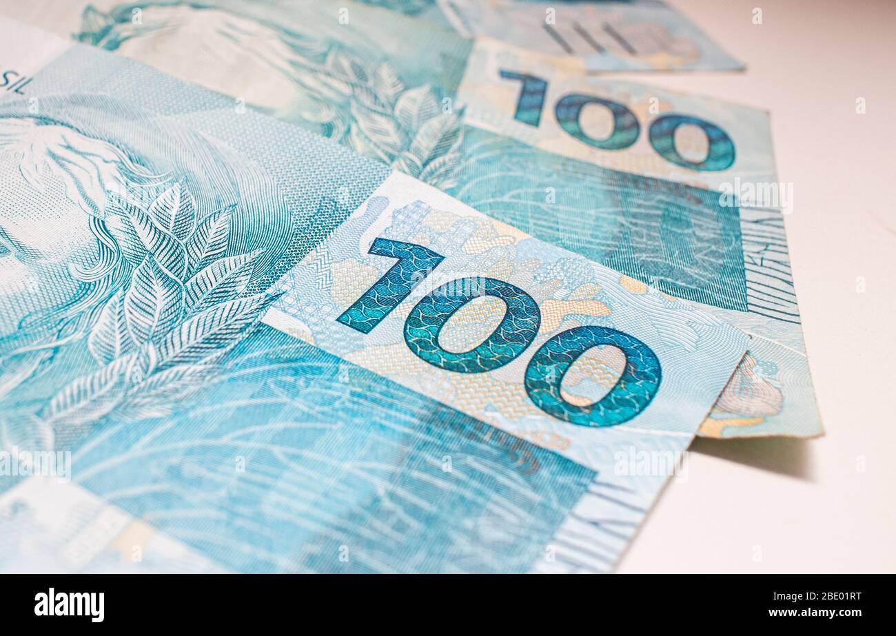 Real currency, money from brazil. Brazilian banknotes in close up ...