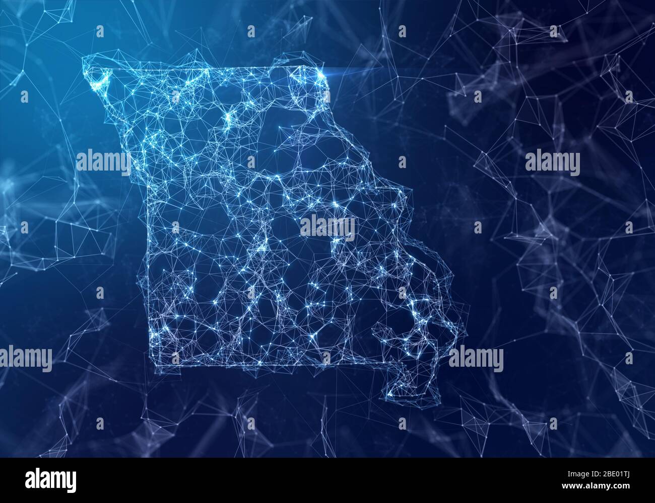 The map of Missouri indicating a connected web of dots and lines ...