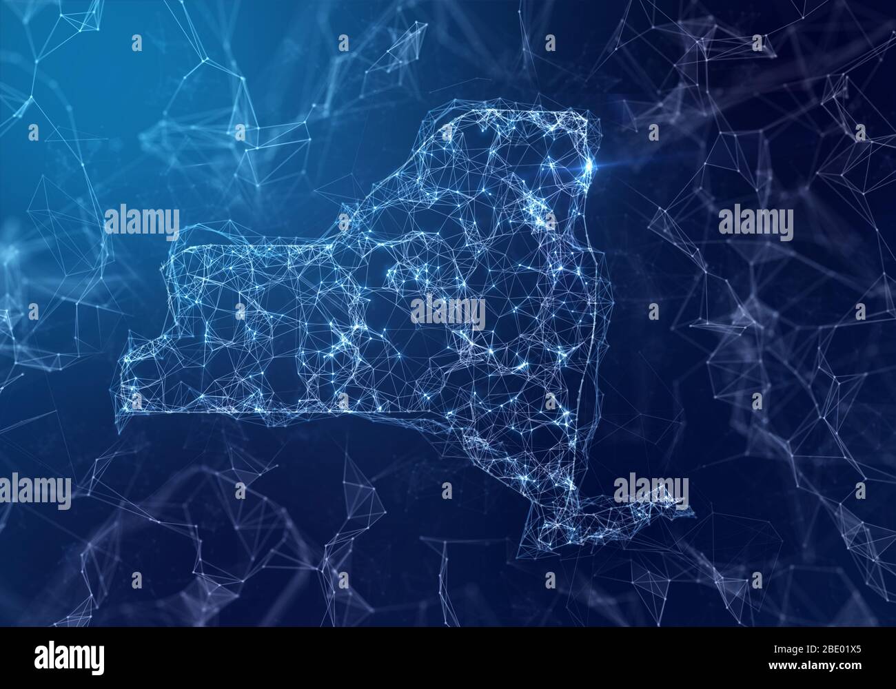 The map of New York indicating a connected web of dots and lines ...