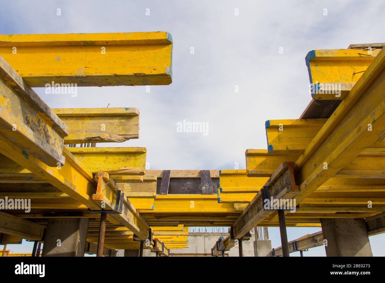 Modern concrete construction. Concrete formwork and floor beams on ...