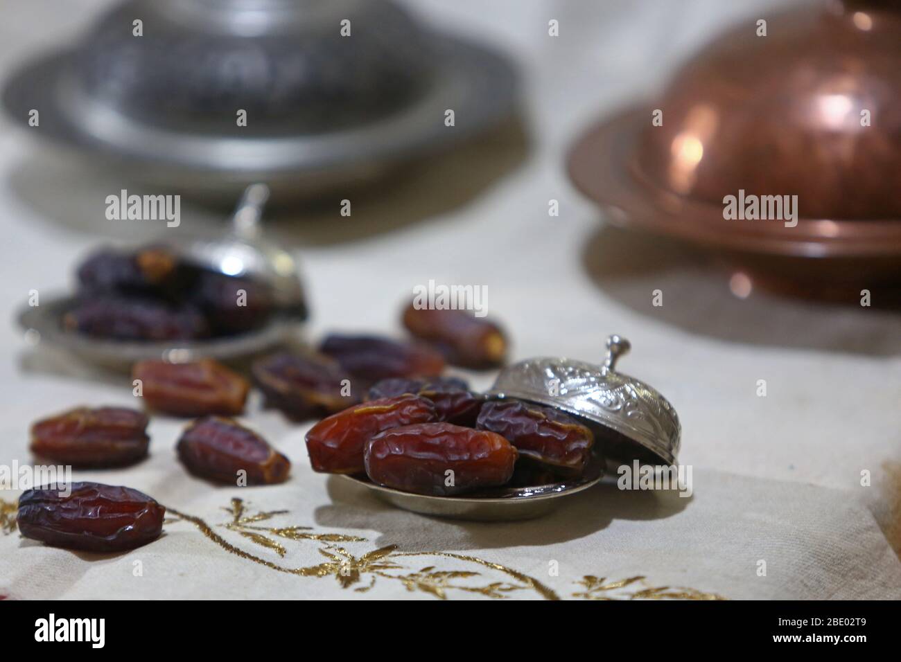 image of date palm presentation in copper containers Stock Photo - Alamy