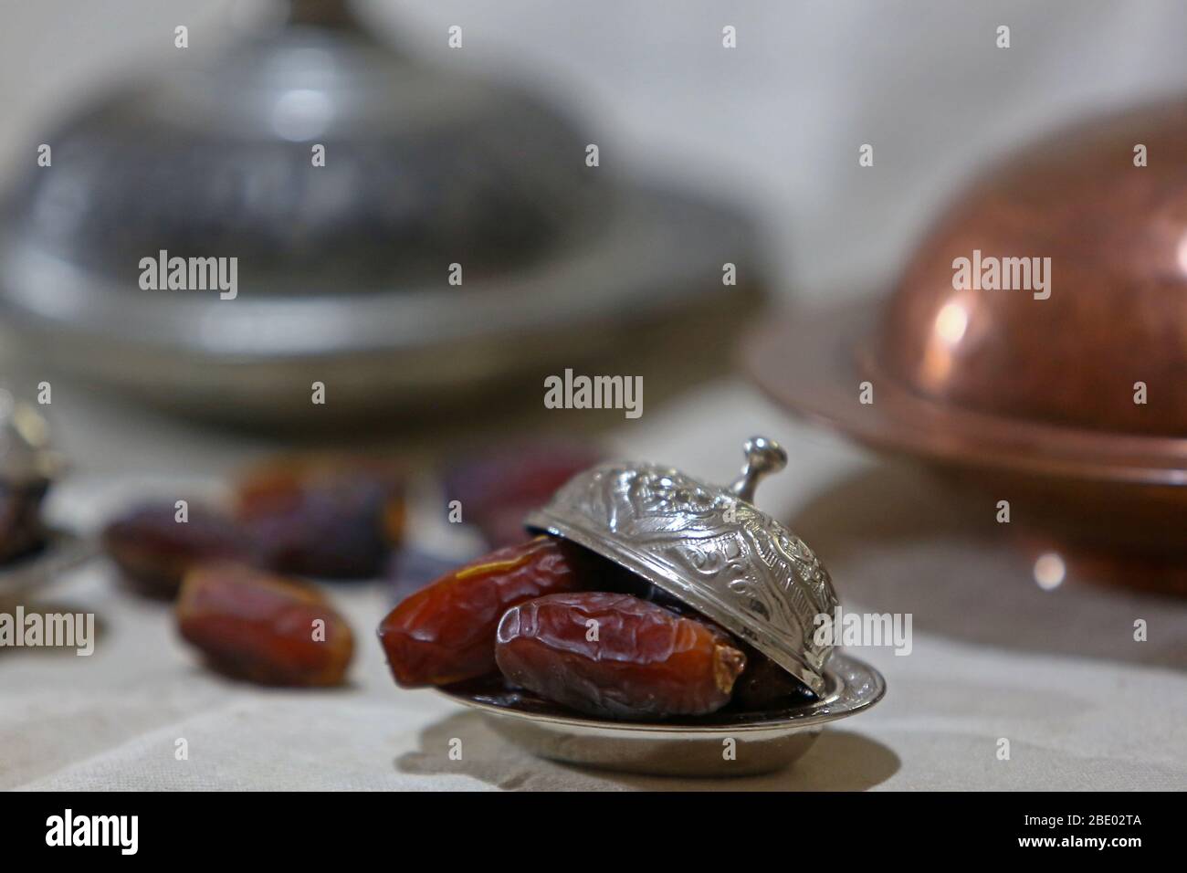 image of date palm presentation in copper containers Stock Photo - Alamy