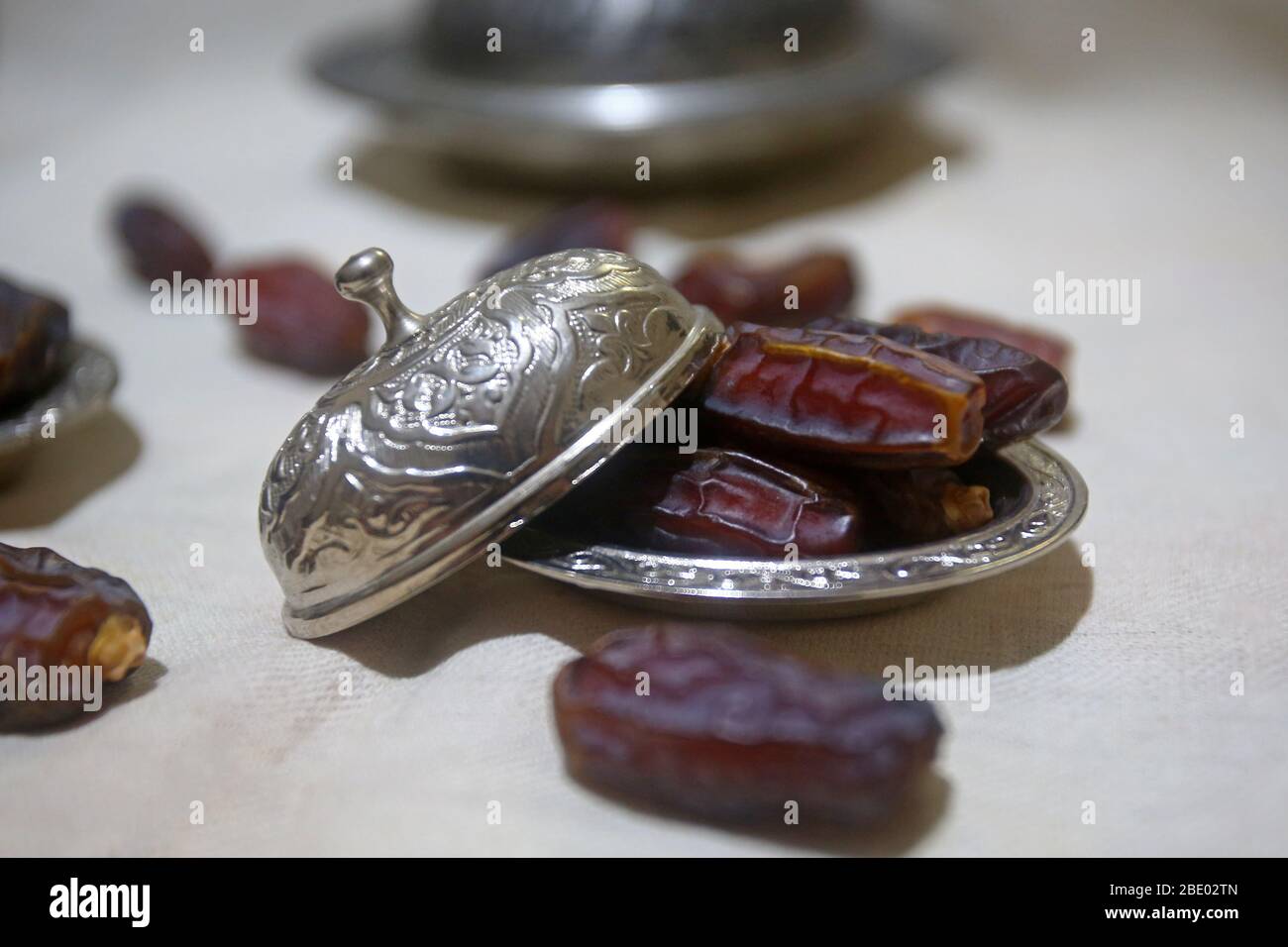 image of date palm presentation in copper containers Stock Photo - Alamy