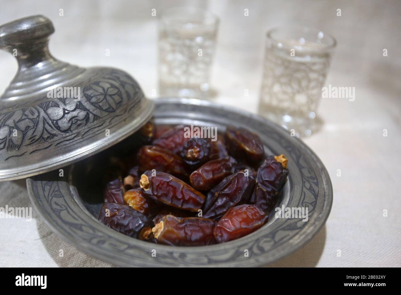 image of date palm presentation in copper containers Stock Photo - Alamy