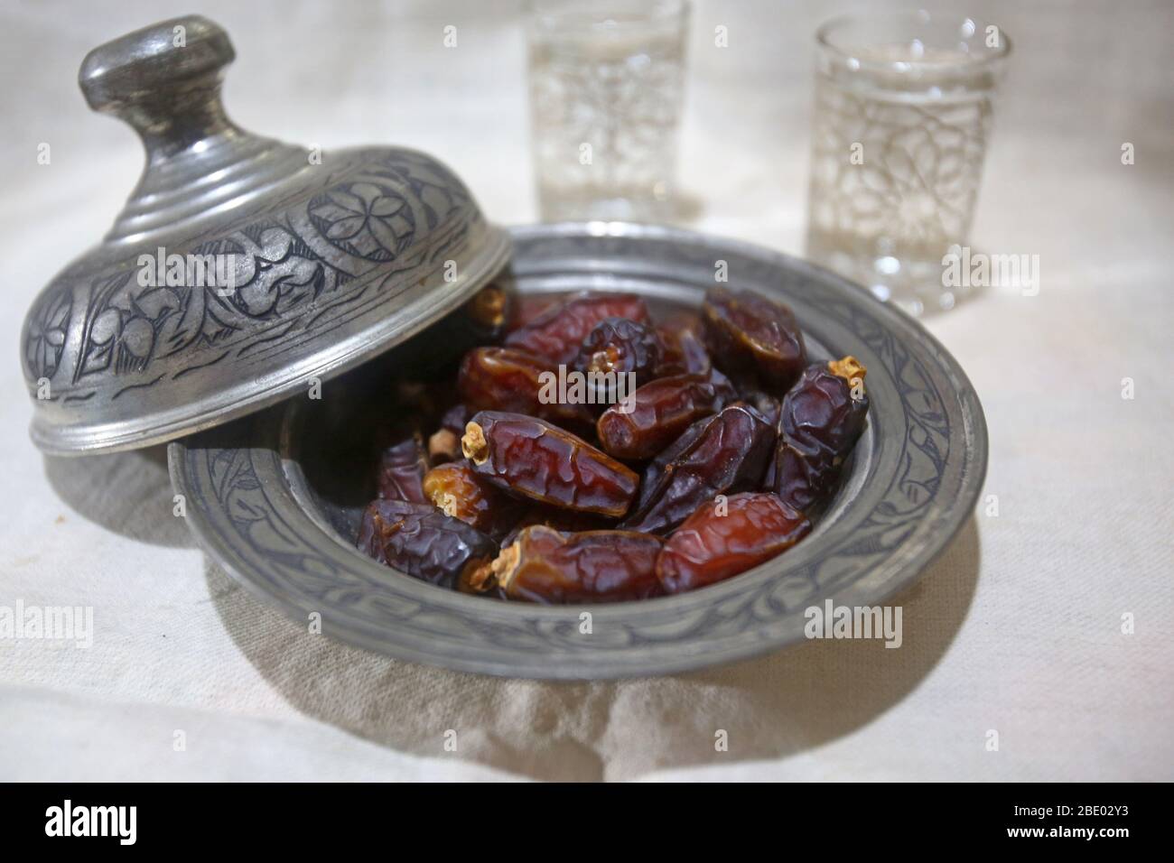 image of date palm presentation in copper containers Stock Photo - Alamy