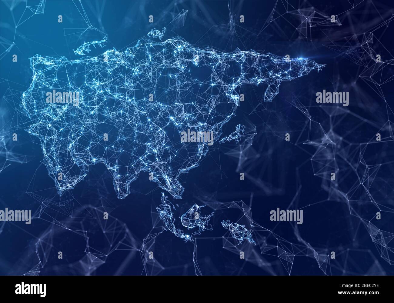 The map of Asia indicating a connected web of dots and lines. (series ...