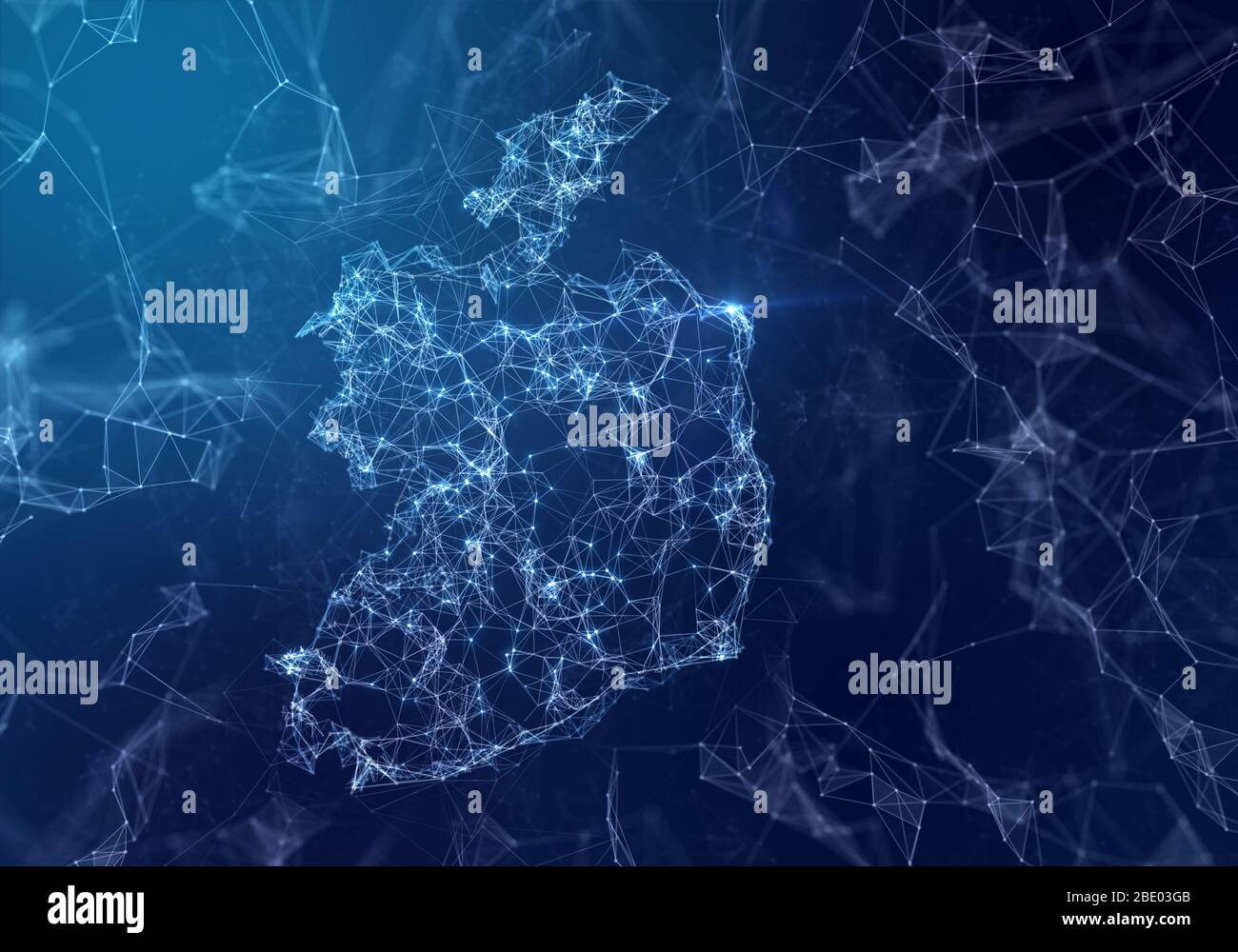 The map of Ireland indicating a connected web of dots and lines ...