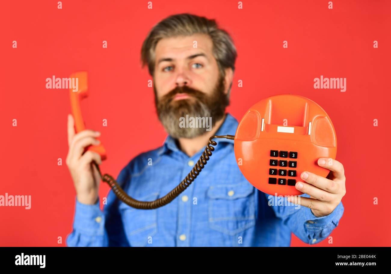 Retro phone. Outdated technology. Manager phone dialog communication ...