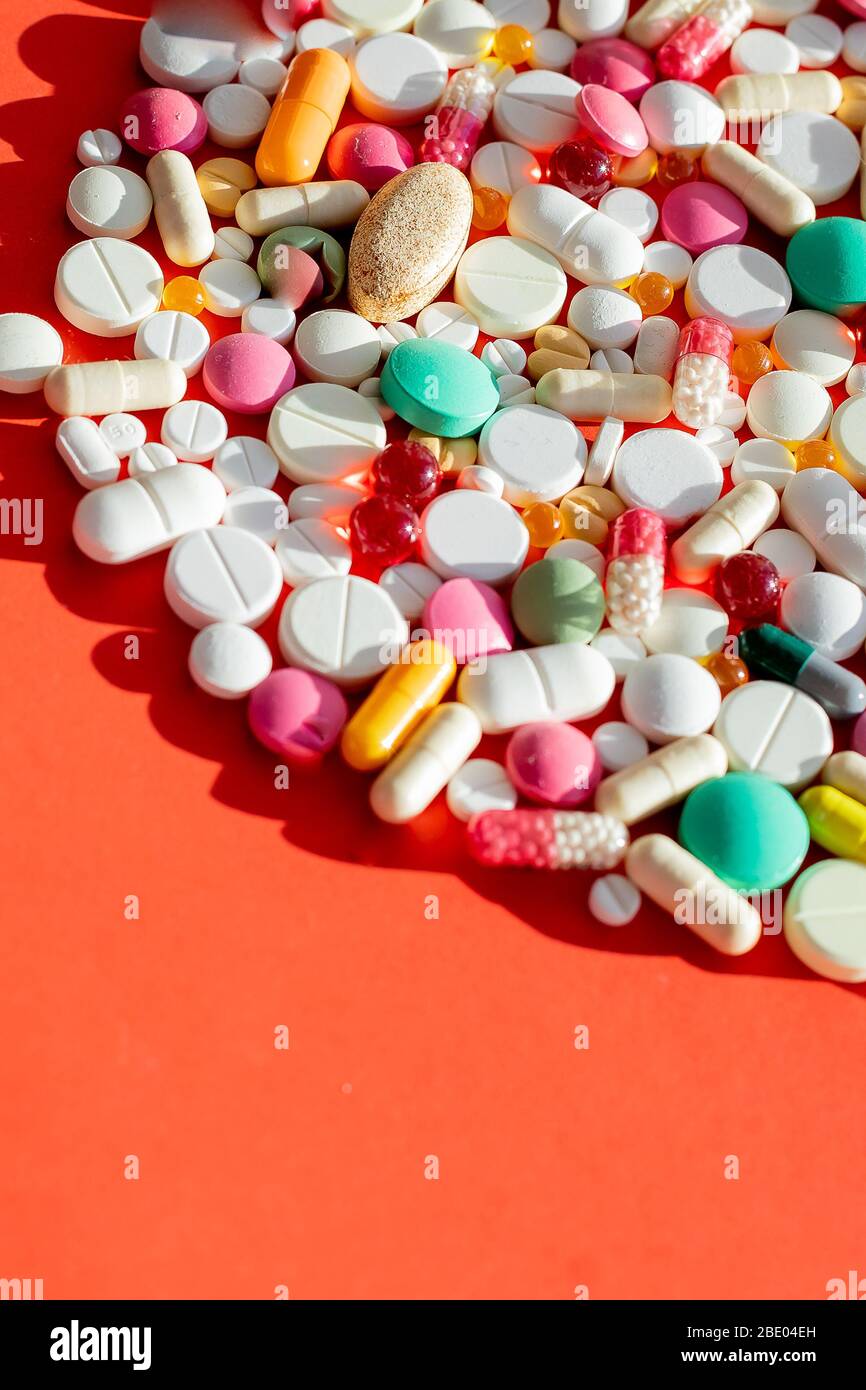 different colorful pills, capsules. Prevention, cure of influenza ...