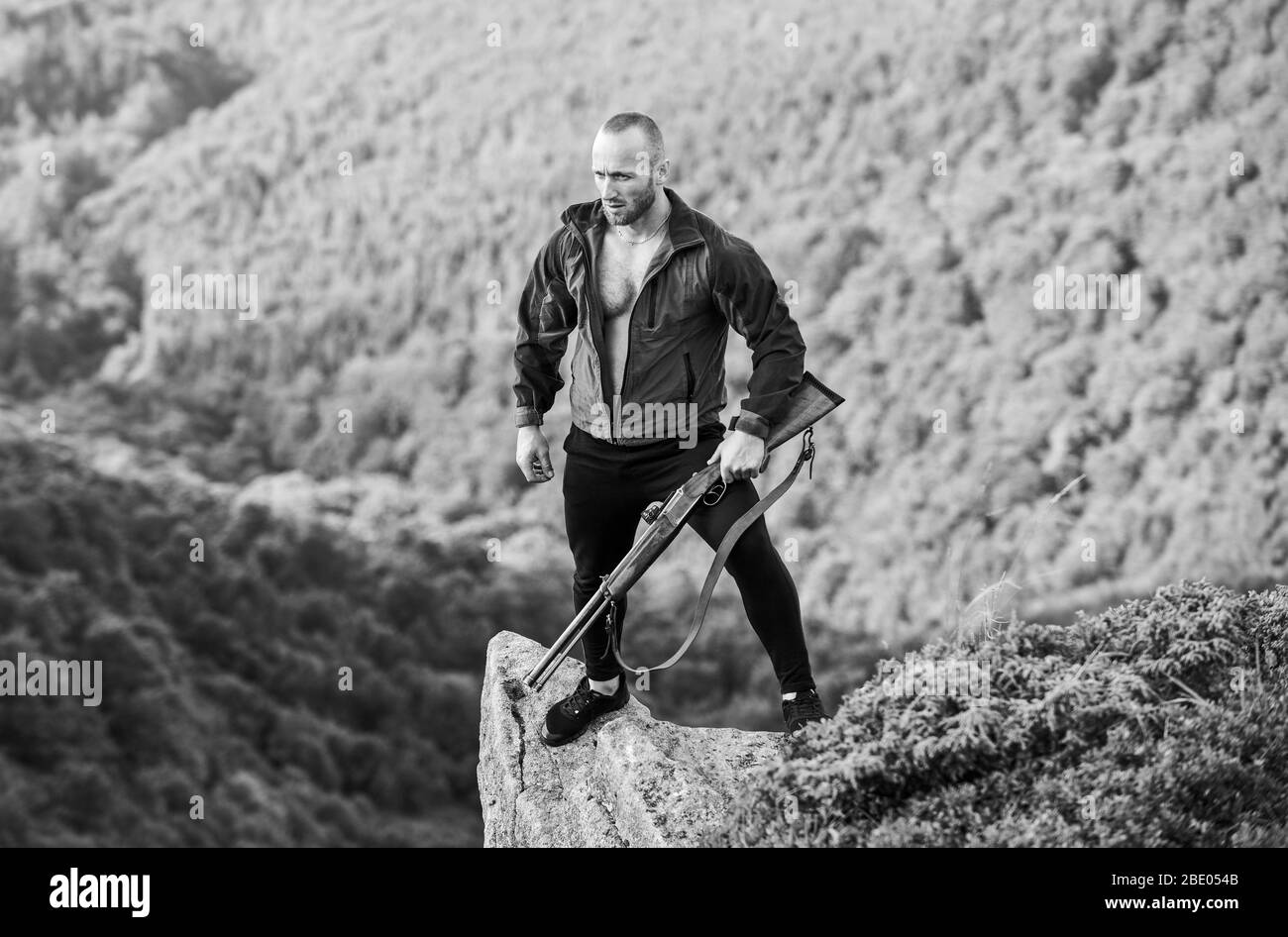 his victim. military style. male in camouflage. man ready fire. hunter ...