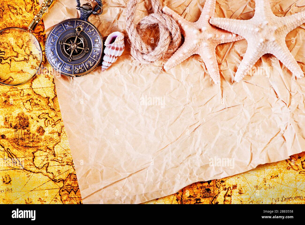 background with old map and retro compass Stock Photo - Alamy