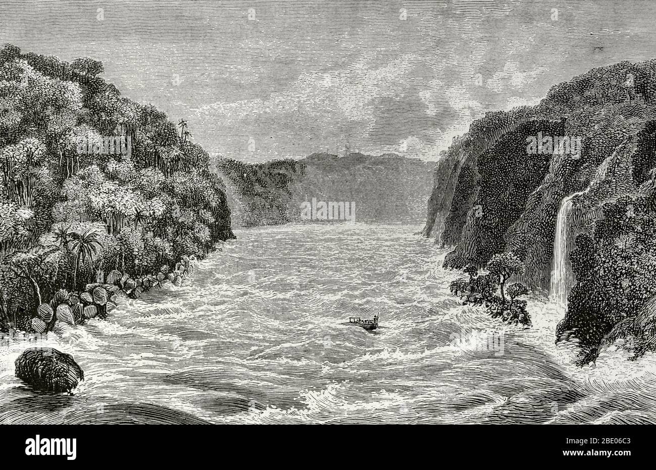 Expedition of Stanley. The canoe "Lady Alice" in the middle of the ...