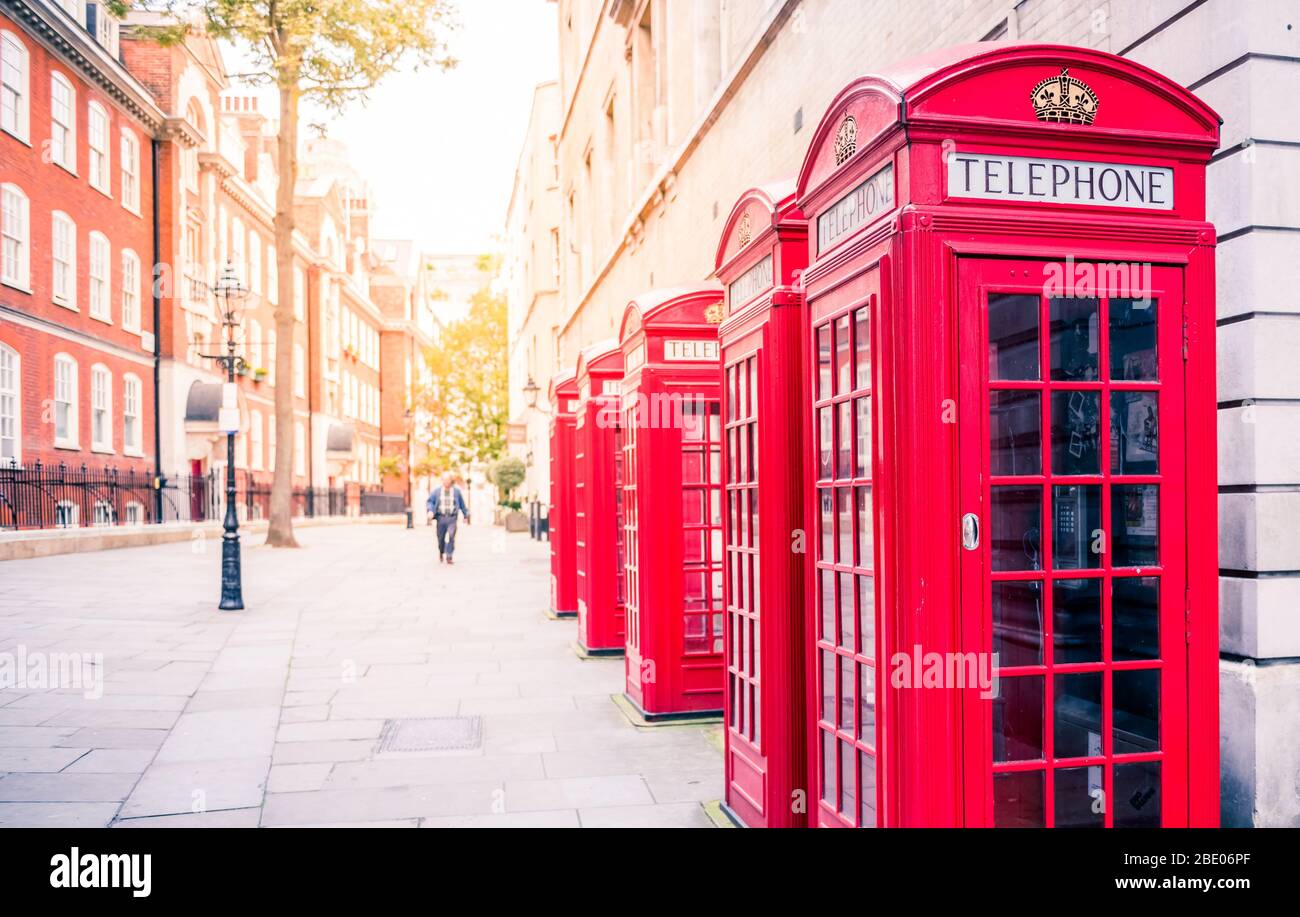 Traditional red telephone boxes in London, UK Stock Photo - Alamy