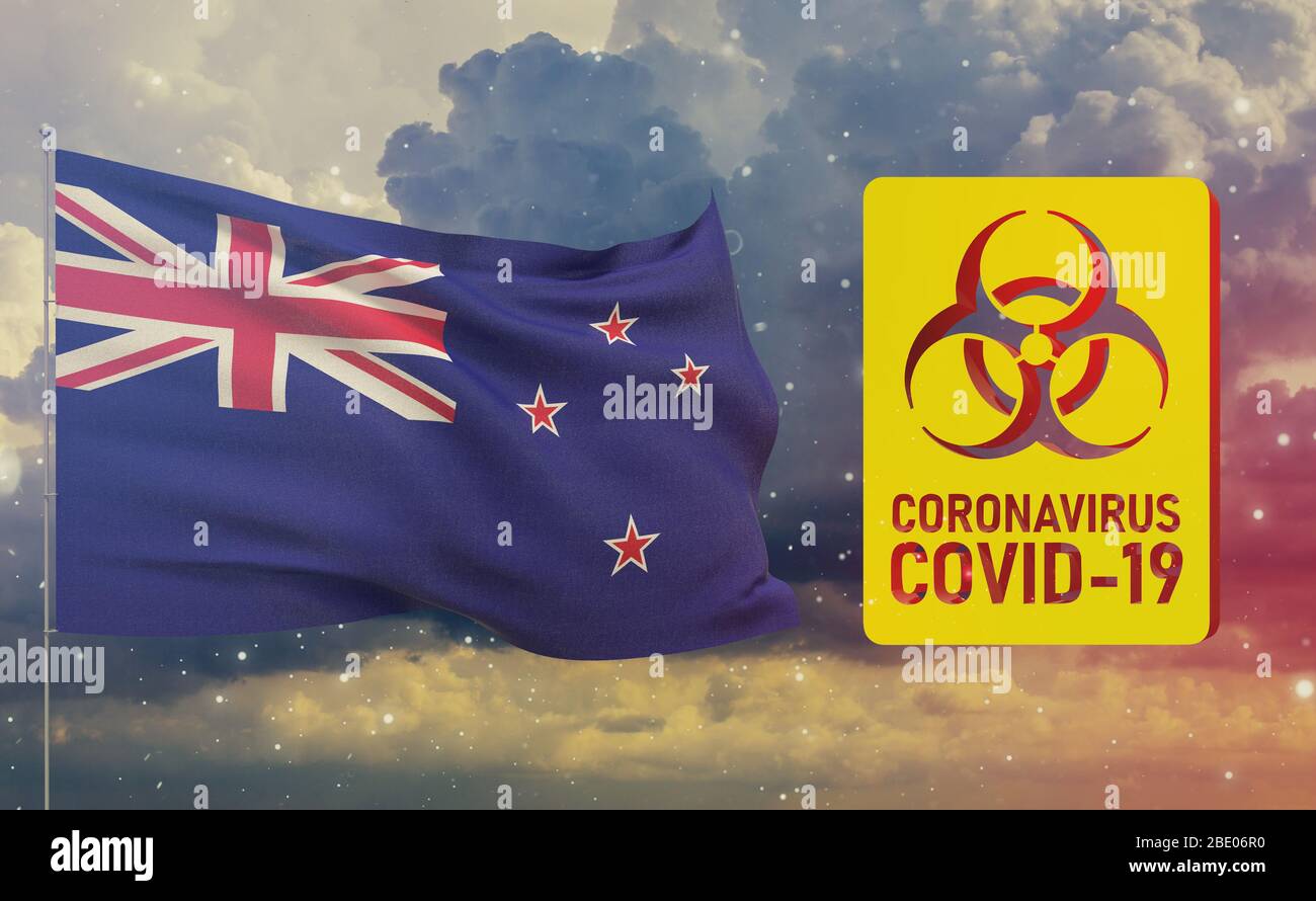 COVID-19 Visual concept - Coronavirus COVID-19 biohazard sign with flag ...