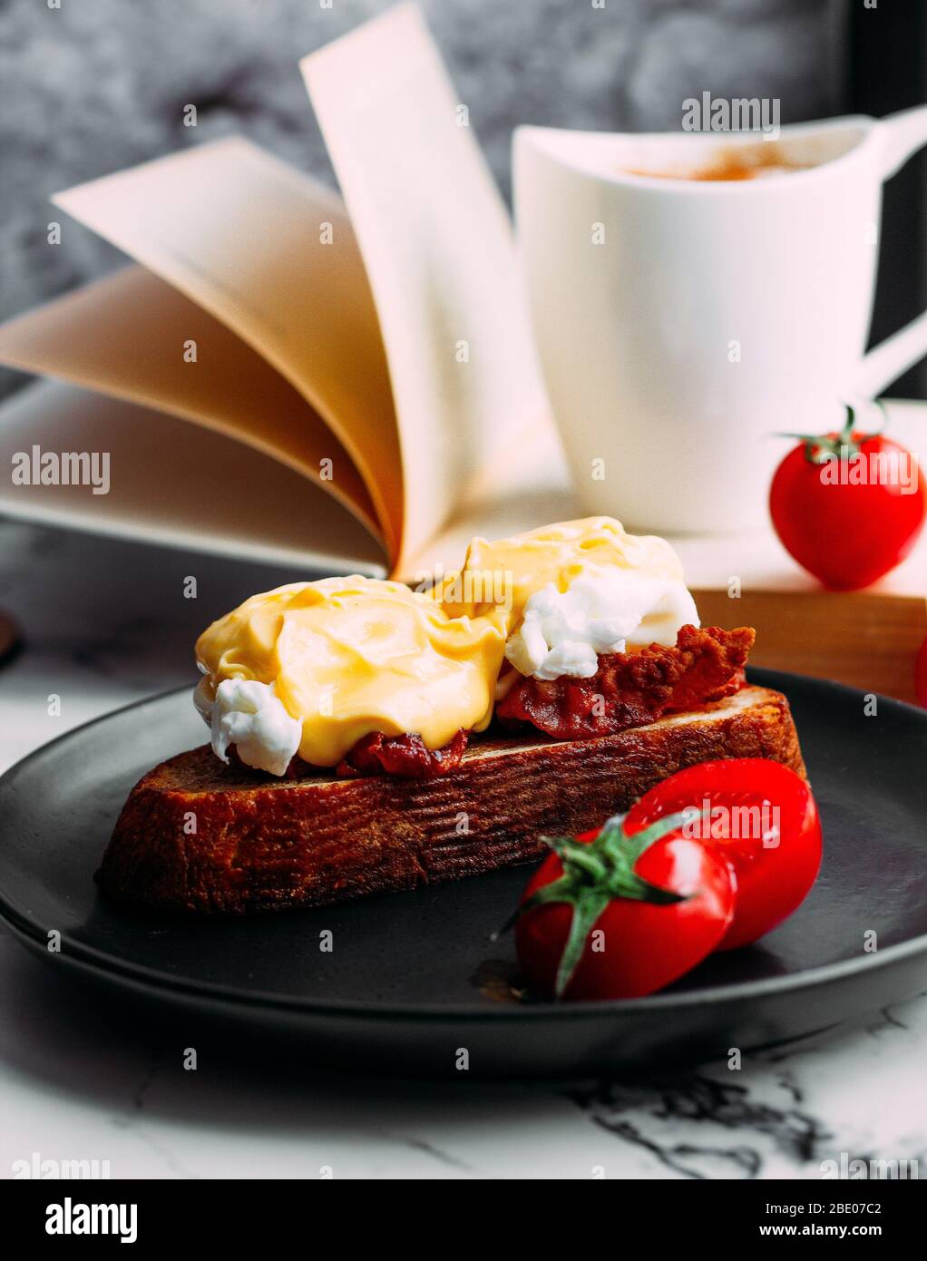 fried bread slice with sauce on top Stock Photo - Alamy