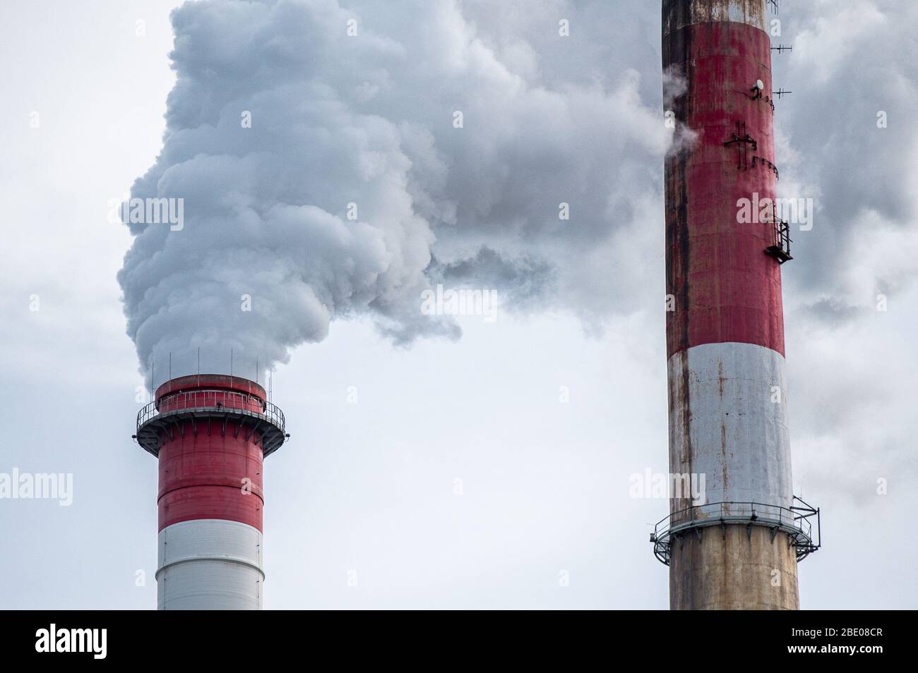 Gdansk, Poland. 10th Apr, 2020. A chimneys of a heat and power plant in ...