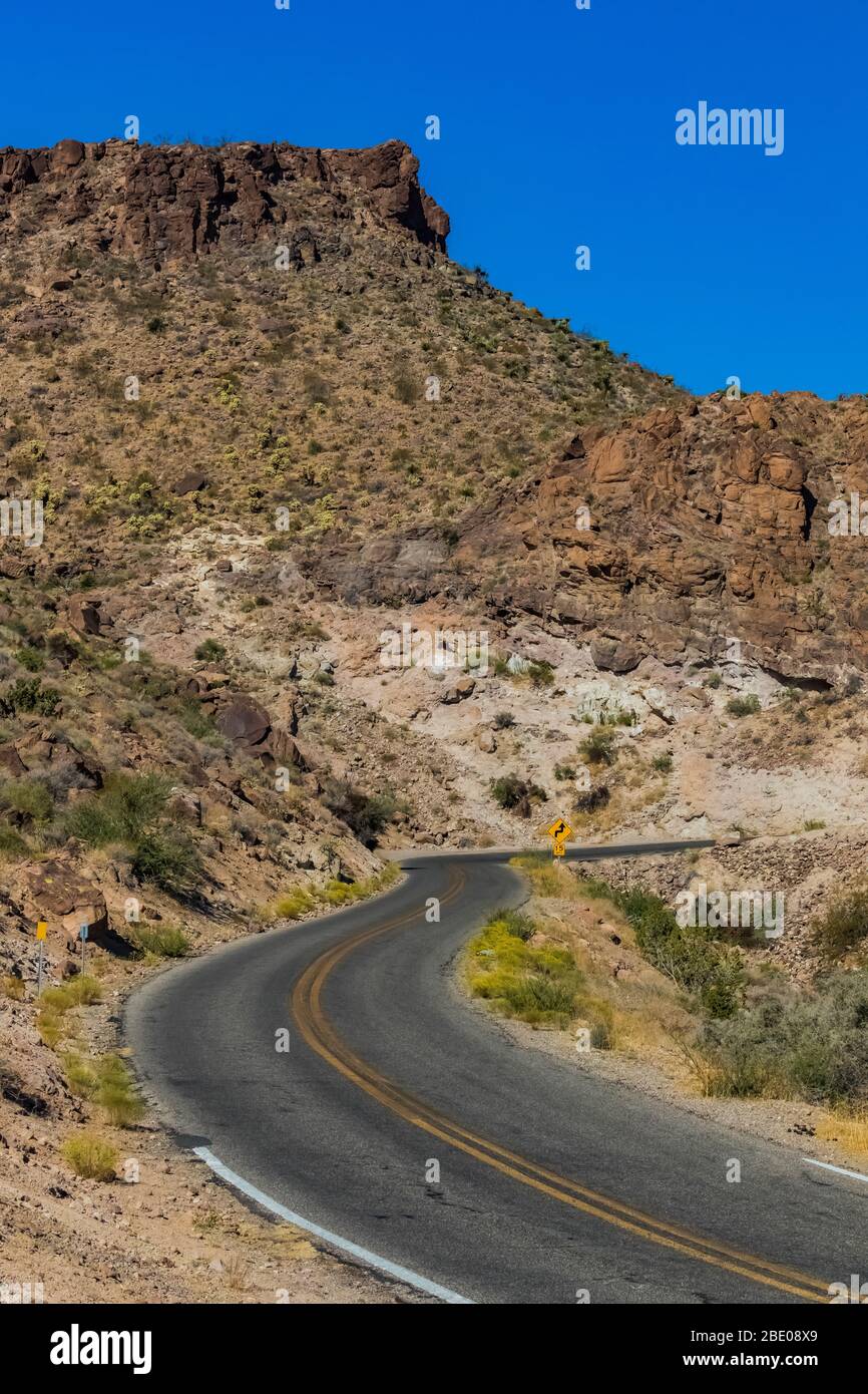 The steep Gold Hill Grade to Sitgreaves Pass along Historic Route 66 in ...