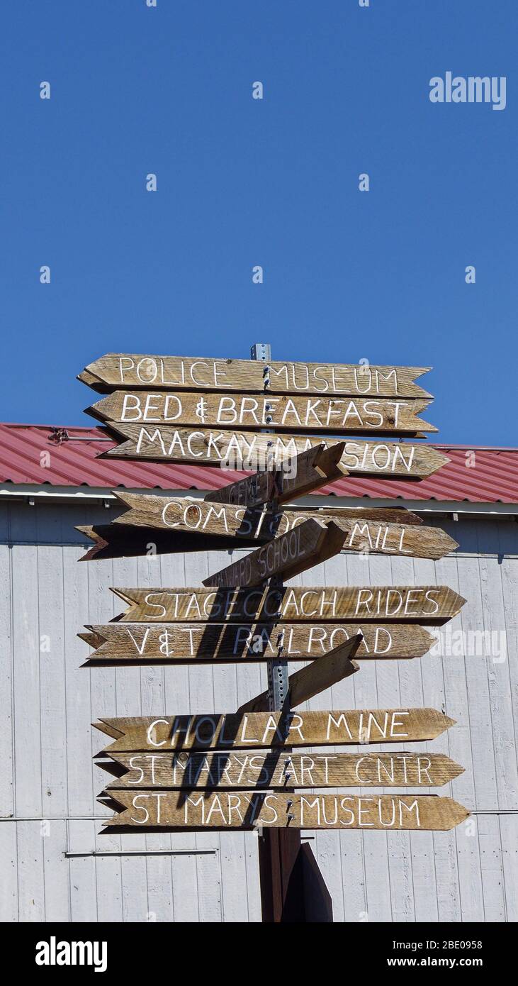 Direction signs Virginia City in Nevada USA Stock Photo - Alamy