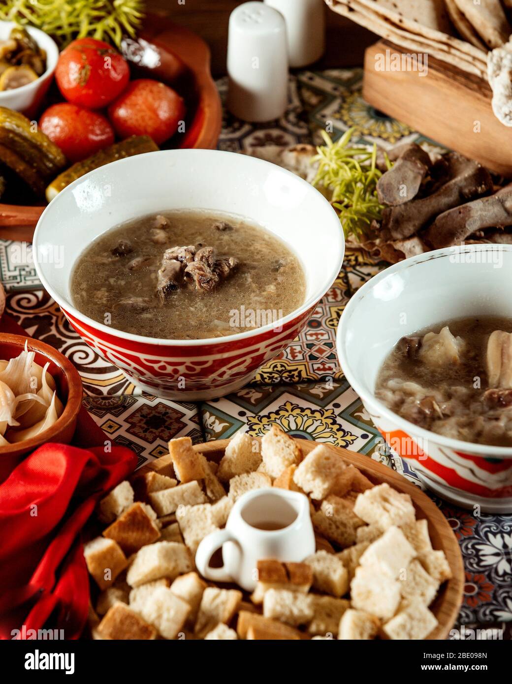 khash soup with side crackers Stock Photo - Alamy