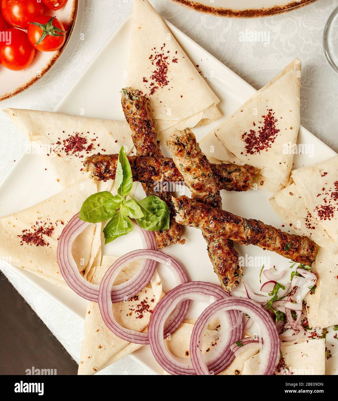 lule kebab with lavash and onion Stock Photo - Alamy