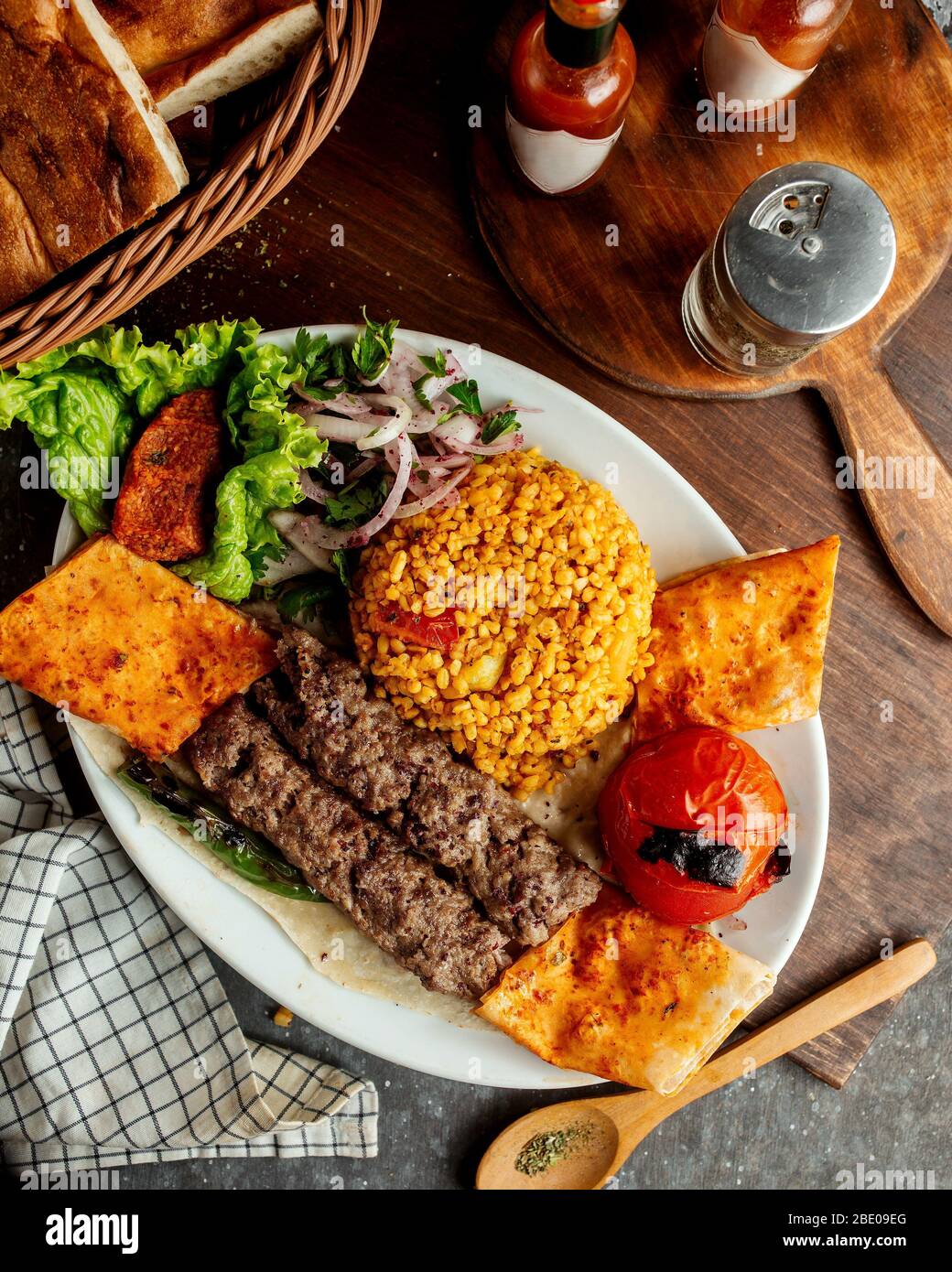 lule kebab with boreks and side vegetables Stock Photo - Alamy
