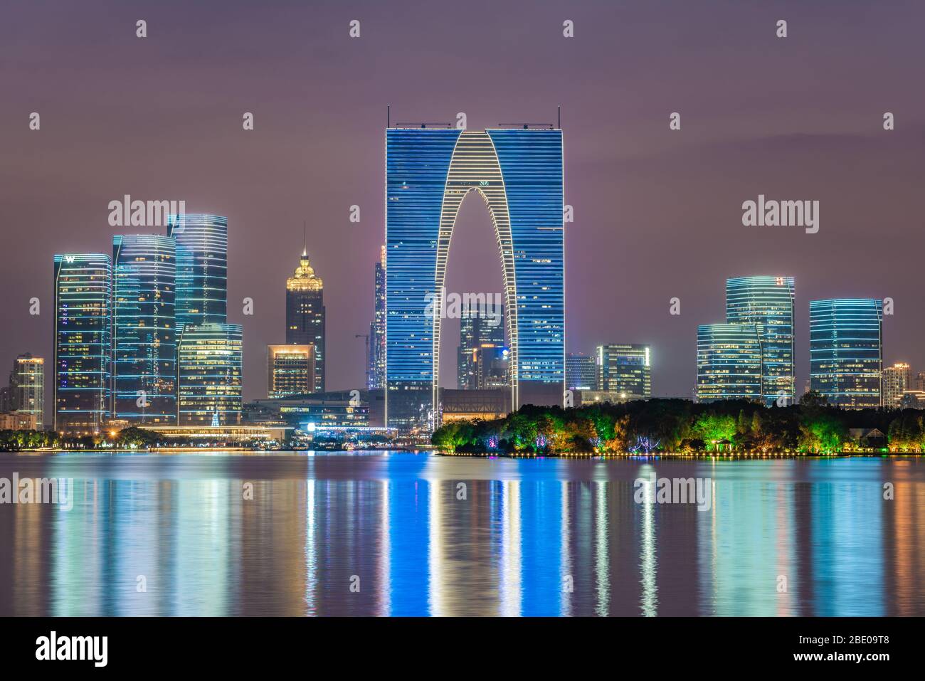 SUZHOU, CHINA- NOVEMBER 05: Night view of the city skyline and the ...