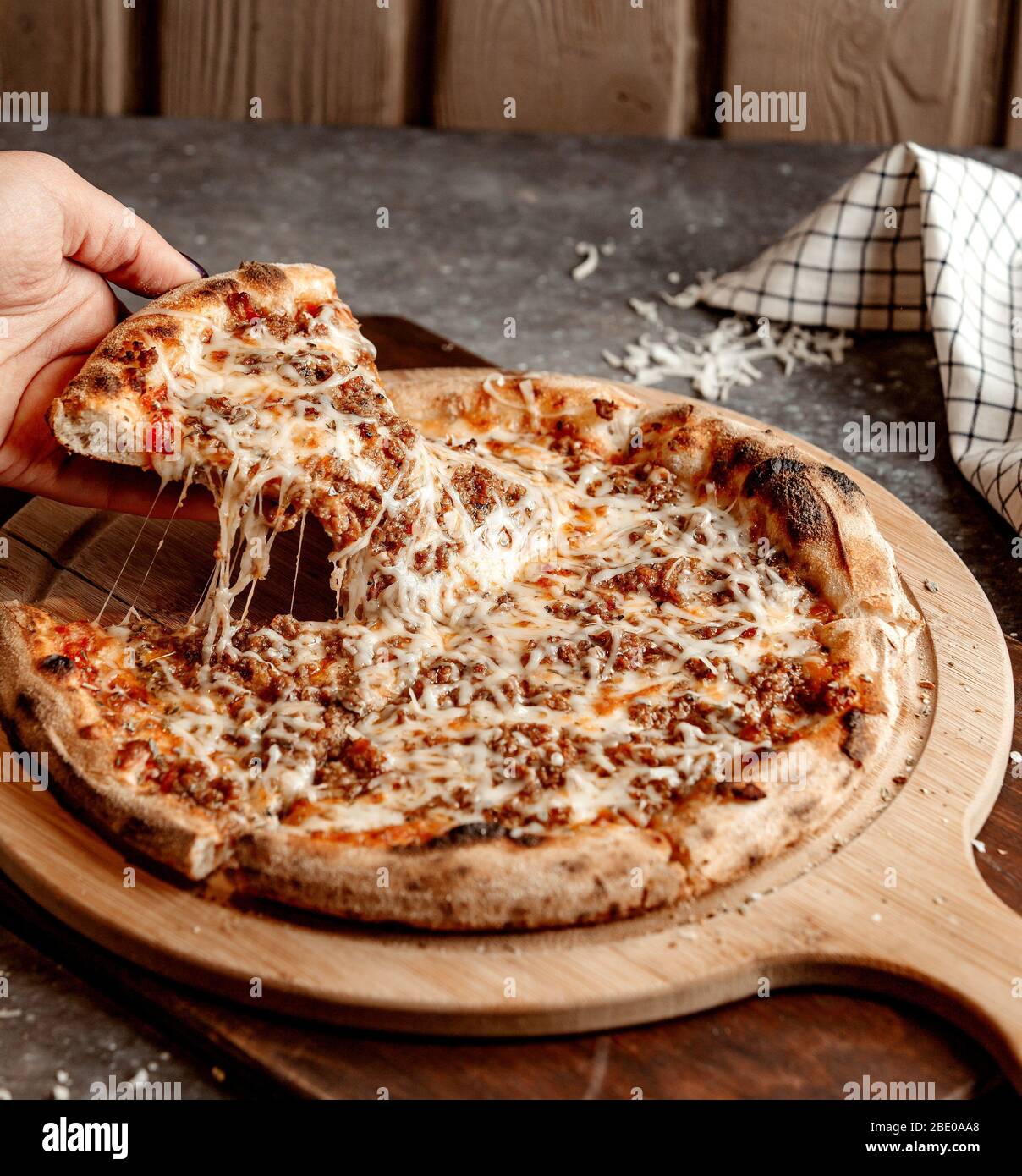 mixed pizza with chopped meat Stock Photo - Alamy