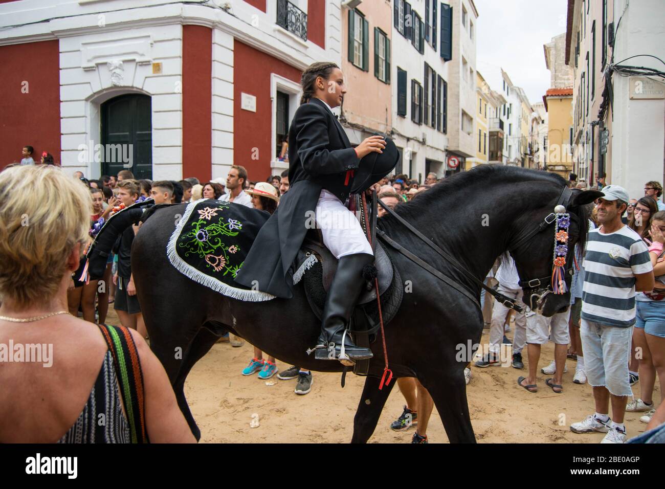 Traditional Spanish horse riding at Gràcia Festival in Mahón, Minorca ...