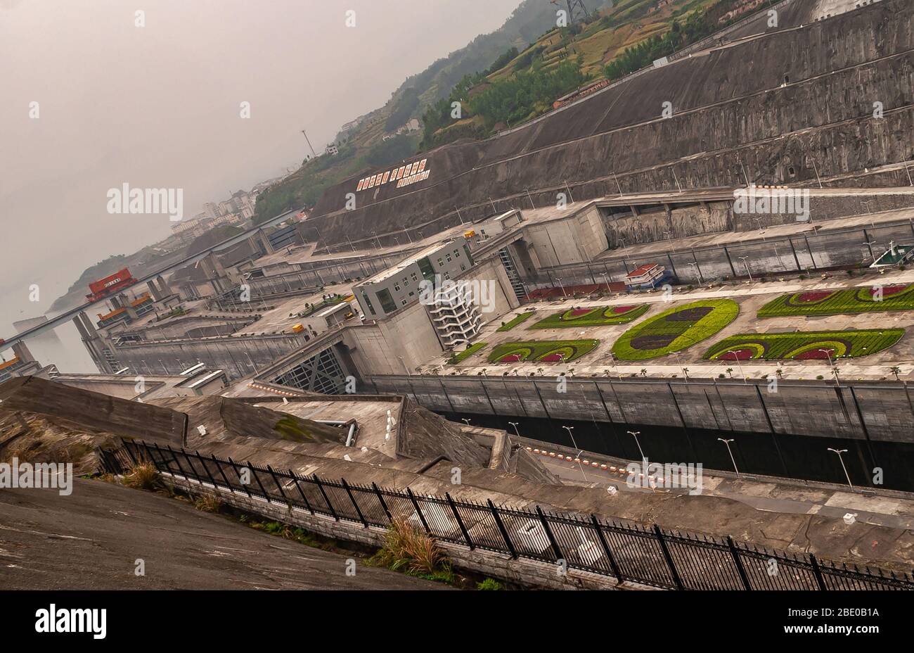 Three Gorges Dam, China - May 6, 2010: Yangtze River. Foggy morning ...