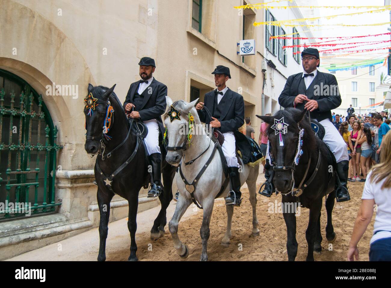 Traditional Spanish horse riding at Gràcia Festival in Mahón, Minorca ...