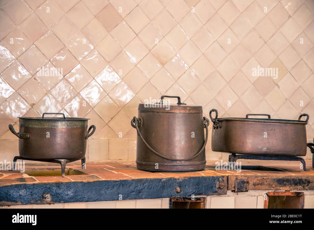 Copper Cooking Pots In 15th Century Kitchen At The National Palace Of