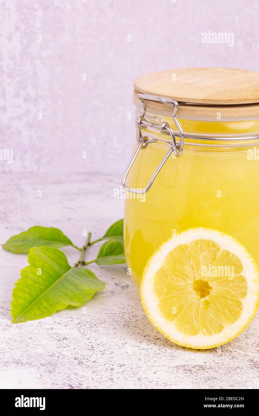 Delicious jar of Lemon juice lemonade Stock Photo - Alamy