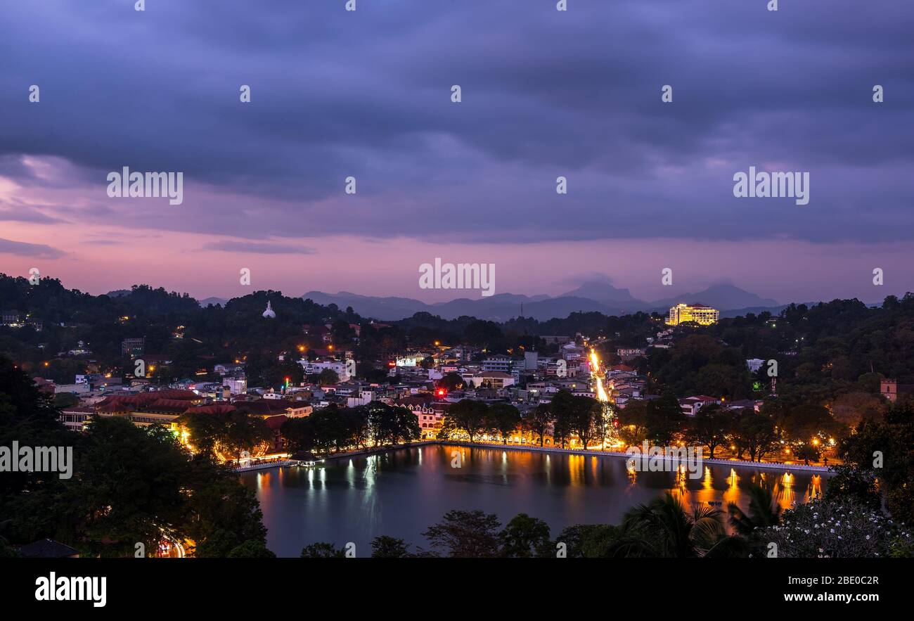 Beautiful Kandy city and lake at night, Kandy, Sri Lanka Stock Photo ...
