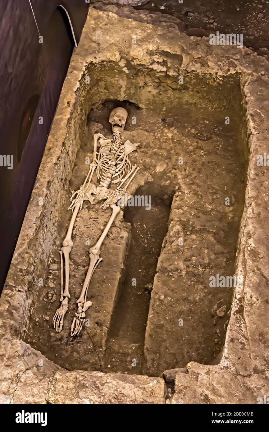 Skeleton in burial, St Paul's Catacombs, Hal-Bajjada, Ir-Rabat, of the ...