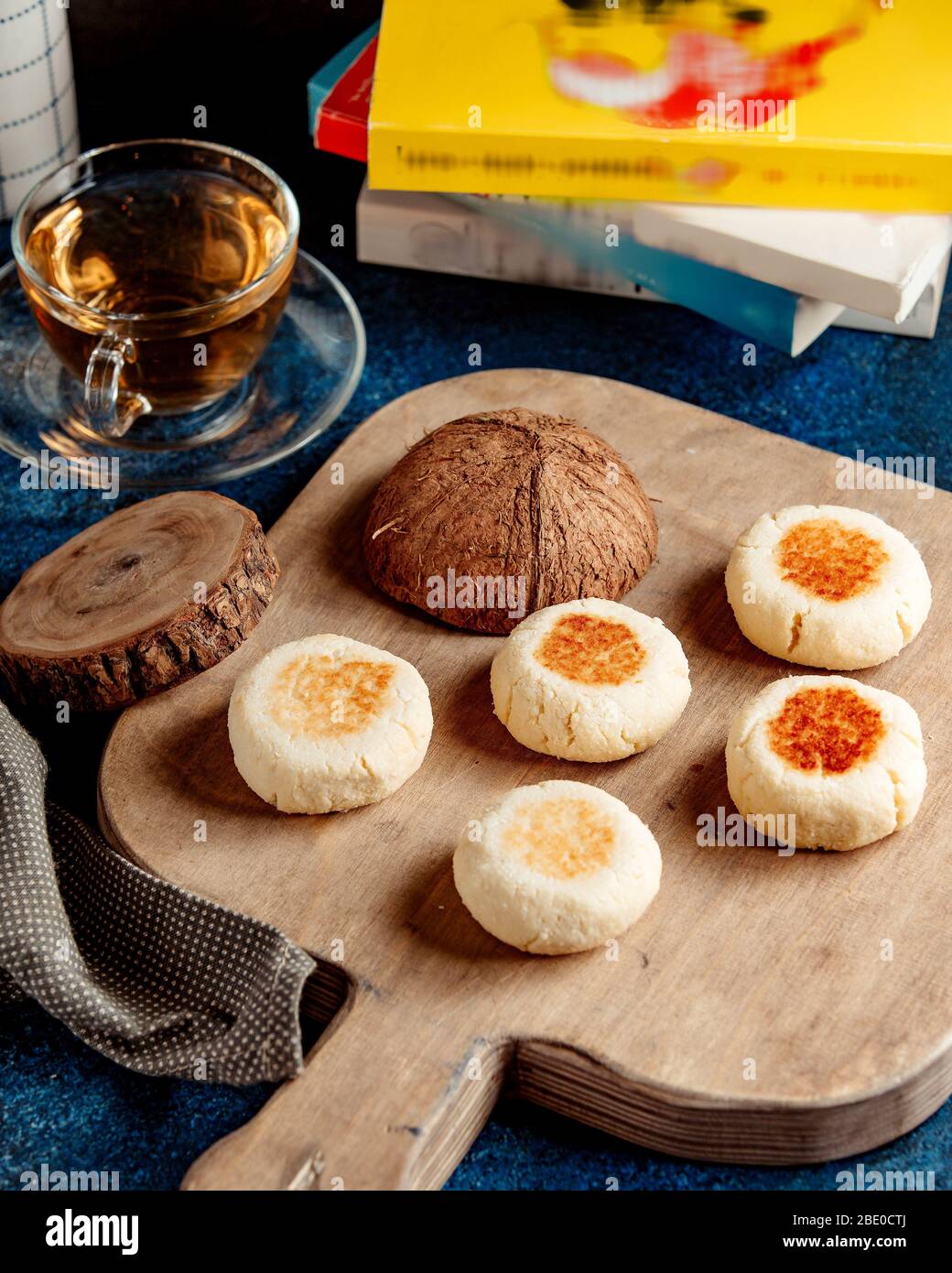 various bakery on desk with tea Stock Photo - Alamy