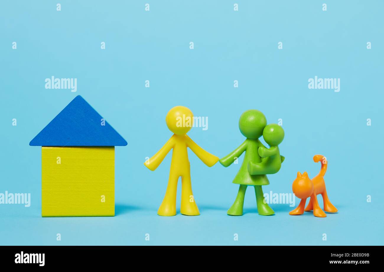 Faceless family on blue background. Stay at home concept. Multi-colored ...